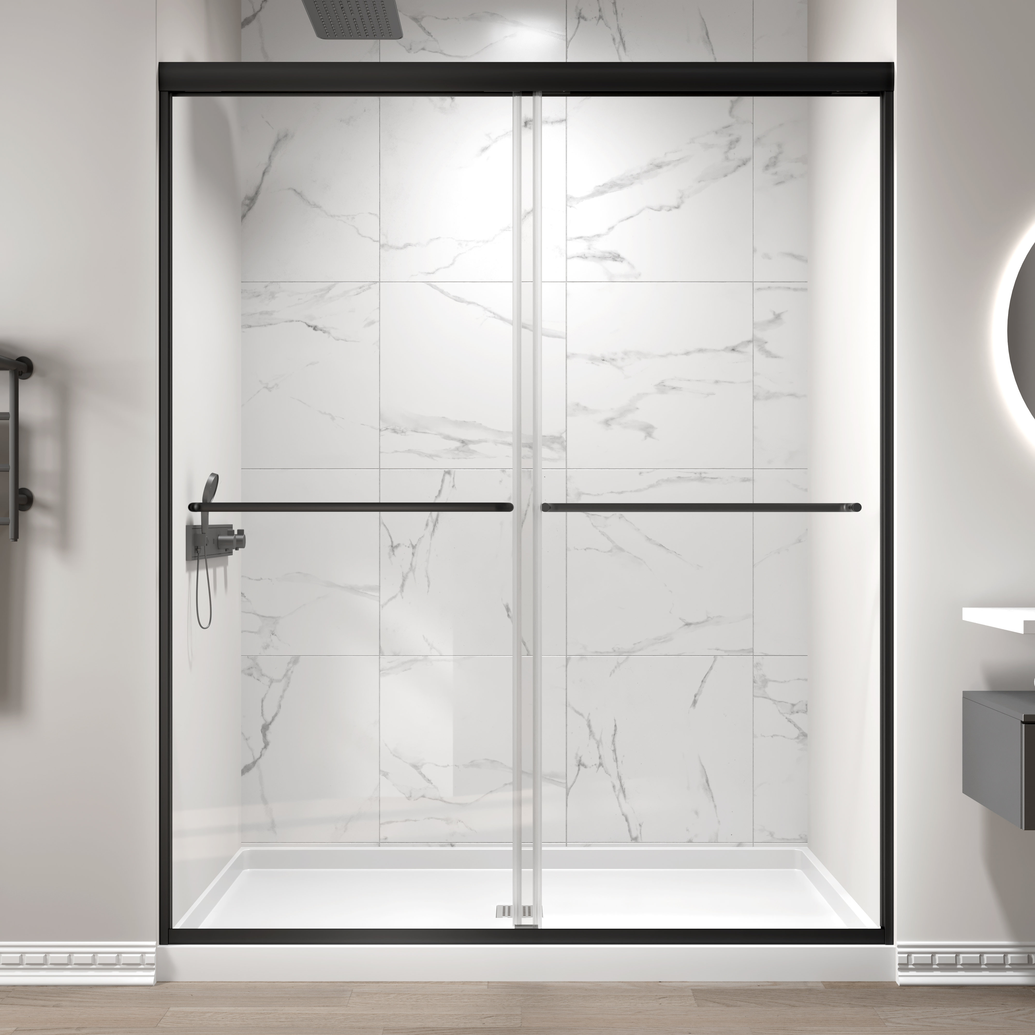 Royal Guard 44" - 48" W x 70" H Double Sliding Semi-Frameless Shower Door with 1/4" (6mm ...